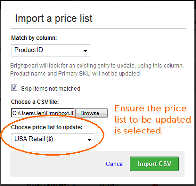 Importing and updating prices